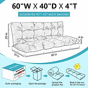 HZODJBH Swing Replacement Cushion, Outside Bench Cushion with Backrest, 2-3 Seater Cushion with Ties for Outdoor Furniture, 60 x 40 x 4 Inches Porch Swing Cushion Garden Bench (Brown)