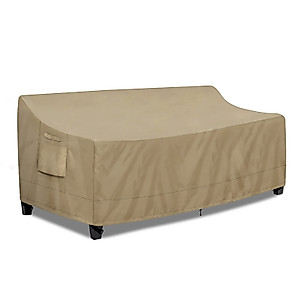 PureFit Outdoor Couch Cover Waterproof Patio Sofa Furniture Covers, 3-Seater Outdoor Cover with Air Vent and Handles, 78W x 35D x 35H Inches, Camel