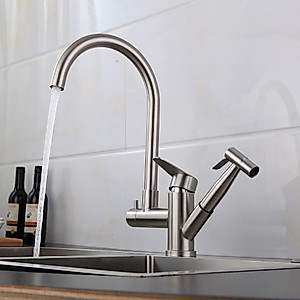 Yihuven Kitchen Faucet with Pull Down Sprayer, 15-Inch High Arc Stainless Steel, Commercial Modern 2 Handle Brushed Nickel Faucets for 1 or 3 Holes Farmhouse, RV Sink