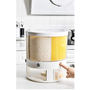 HJSQ Rice Dispenser 22LB Food Dispenser 6-Grid Rotating Rice Storage Container, Rice Bucket with Measuring Cup Dry Grain Food Storage box