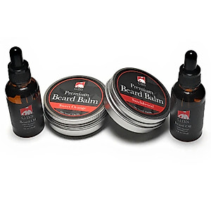 G.B.S Beard Taming Variety Set- 1 Sandalwood Beard Balm, 1 Sweet Orange Beard Balm, 1 Sandalwood Beard Oil and 1 Unscented Beard Oil, Pack of 4