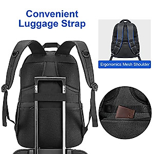Black Backpack for School College, 15.6 Inch Anti Theft Travel Laptop Backpacks Water Resistant Computer Bag Bookbag with USB Charging Port for Women Men Teen Boys Girls