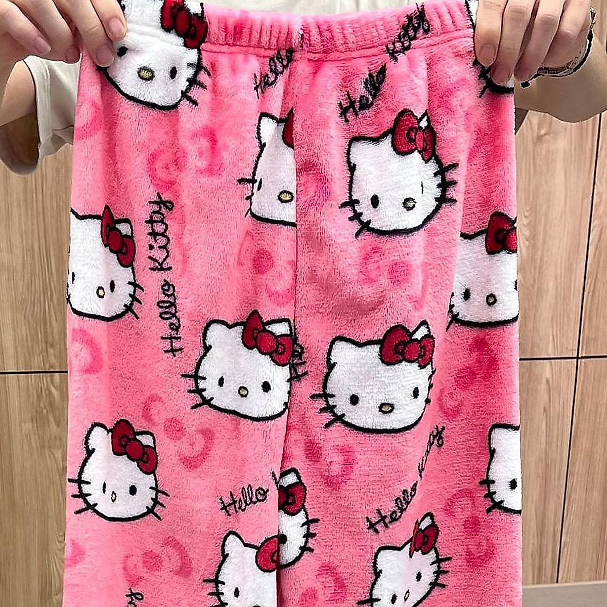 Kawaii Pajamas for Women Girls Cartoon Cat All Over Print Flannel Christmas Halloween Anime Soft Sleep Pajamas Pants,Style-4，L