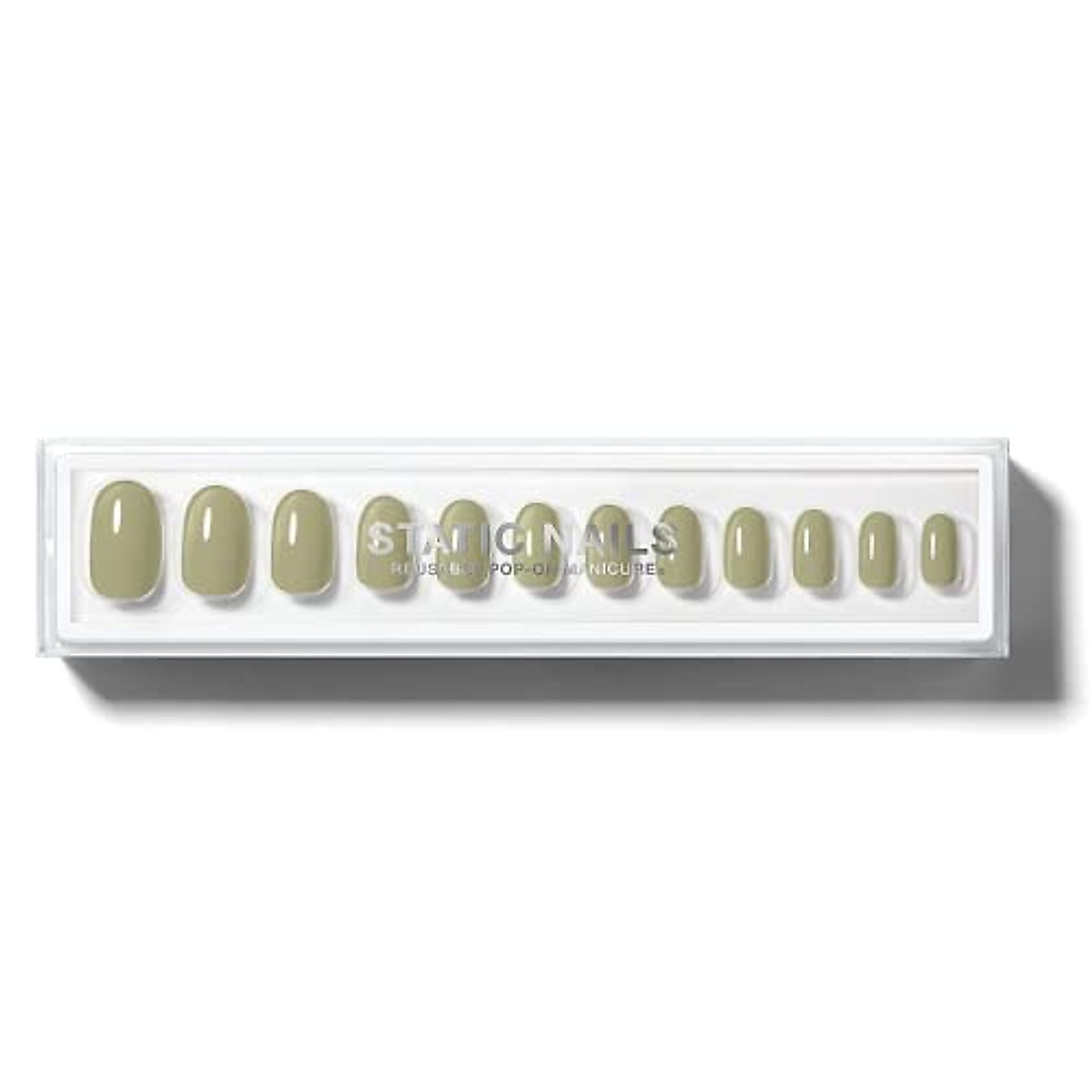 Static Nails Reusable Pop-On Manicure Set, Non-Damaging Glue-On Nails (Olive Round) - False Nails with Static Nail Glue, Nail Set, Fake Acrylic Press On Nails