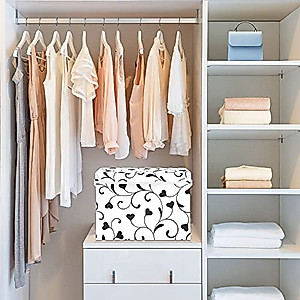CaTaKu Hearts White Black Storage Bins with Lids and Handles, Fabric Large Storage Container Cube Basket with Lid Decorative Storage Boxes for Organizing Clothes