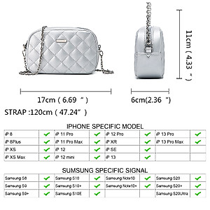 David Jones Trendy Small Cute Silver Bag, Faux Leather Crossover Long Over the Shoulder Womens Purses and Handbags with Chain Strap