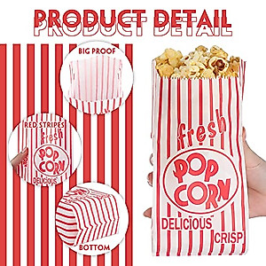 300 Pieces Mini Popcorn Bags Bulk Leak and Grease Resistant Paper Sleeves Retro Red and White Striped Pop Corn Bags for Carnival Movie Theme Party Concession Stand Supplies 3.5 x 3.4 x 8.2 Inch