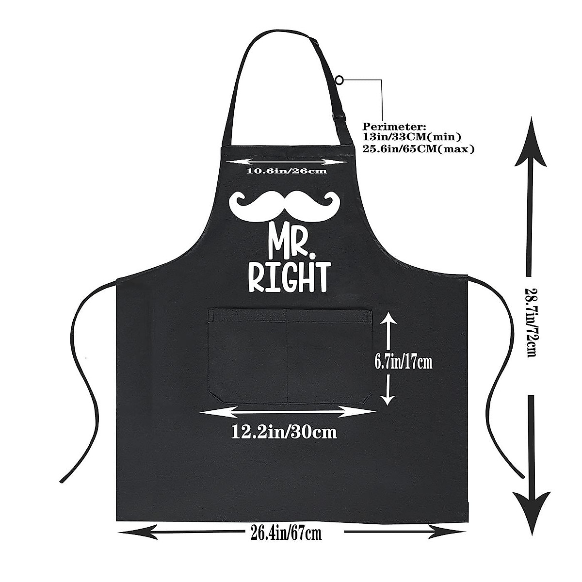 POTALKFREE Cooking Apron for Men Women with Pockets, Mr. Right Mrs. Always Right Aprons Set, Couples Gift for Engagements, Weddings, Anniversaries, Bride, Groom, Husband and Wife