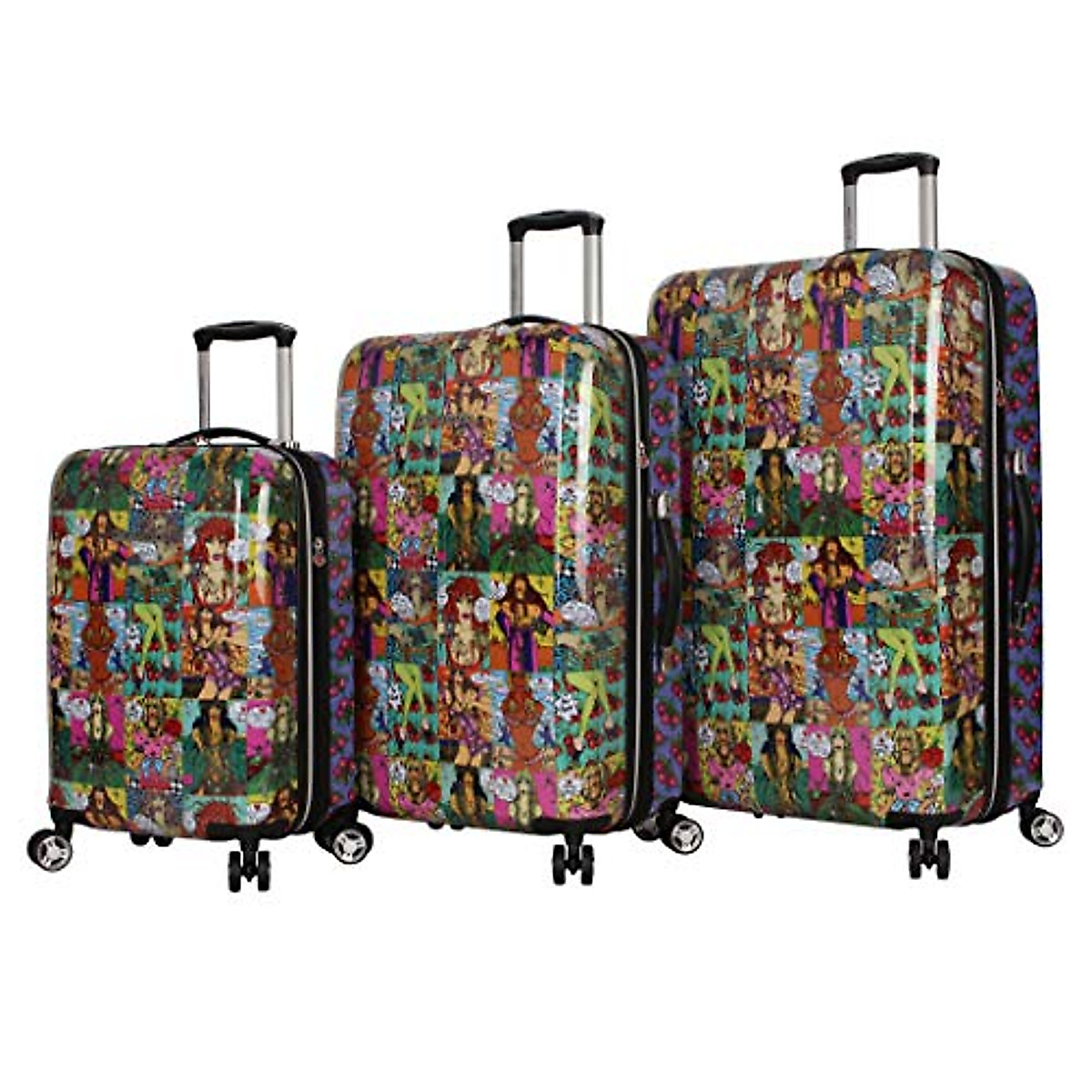 Betsey Johnson Designer Luggage Collection - Expandable 3 Piece Hardside Lightweight Spinner Suitcase Set - Travel Set includes 20-Inch Carry On, 26 inch and 30-Inch Checked Suitcase (Girls Print)