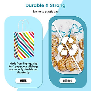 VGOODALL 32PCS Party Favor Bags, 5.5x2.8x8 inches Colorful Stripe Gift Bags with Handles Goodie Bags Treat Candy Bags Striped Paper Bags for Gift Giving Birthday, Colorful Stripe Bags