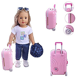Doll Accessories Carry On Suitcase for Doll Suitcase Luggage Mini Travel Suitcase for 18 Inch Girl Doll Travel Gear Mini Trolley Case Doll Carrier Storage Miniature Suitcase Doll Playsets