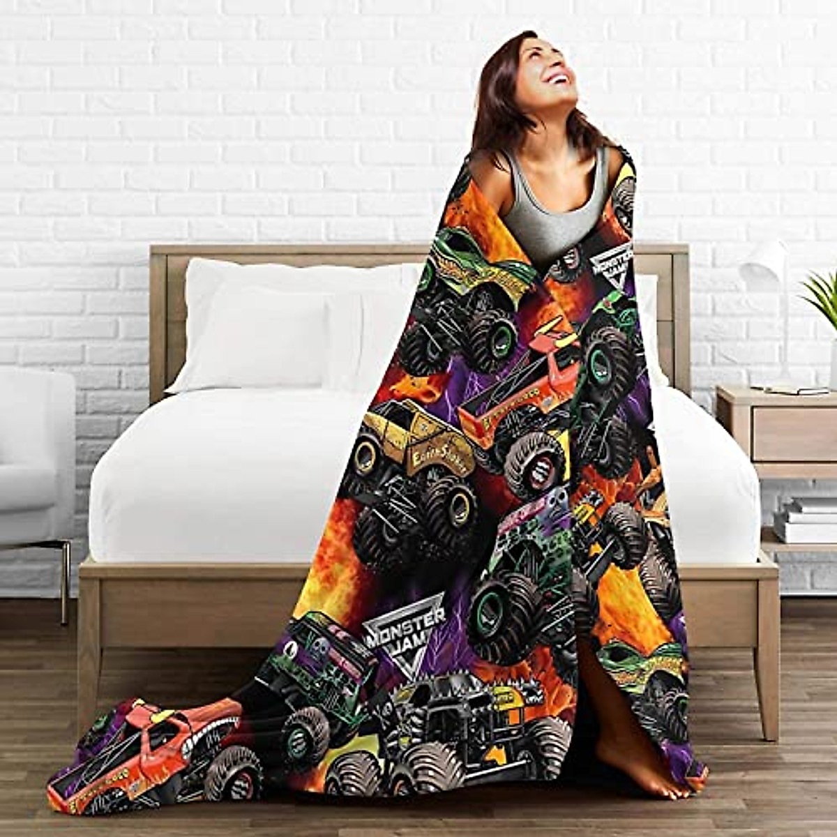 Monster Truck Blanket 50"x40" Ultra-Soft Fleece Throw Anti-Pilling Flannel Soft Cozy Fleece for Sofa Bed Room Decor Car Bed Camping Keep Warm Decor Boys Adults Birthday Gifts