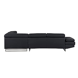 Blackjack Furniture Union Modern Leather Air Tufted Living Room Right Facing Sectional, Black