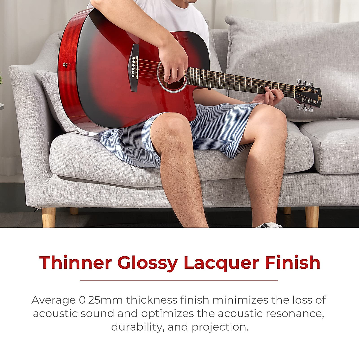 Acoustic Guitar, Cutaway Acoustic Guitar Full Size Dreadnought Acustica Guitarra Bundle with Gig Bag for Adults Teens Beginners Professionals, Red by Vangoa…