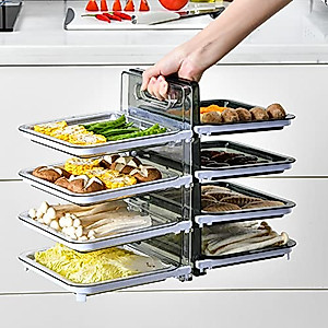 ZYLLZY Kitchen Side Dish Organization Rack, Wall Mounted Food Sorting Tray, Multilayer Food Sorting Tray, 4 Layers Storage Tray Collapsible Side Dish Stacking Storage for Hotpot Kitchen(Grey)