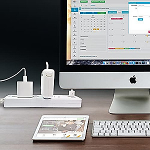 Power Strip with USB ZLMHONE Power Strip with 4 Outlet 3 USB Ports 5 Feet Extension Cord Multi Outlets Flat Plug Power Bar Desktop Charging Station for iPhone/iPad/PC/Home/Office/Dorm/Travel