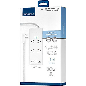 Insignias 4-Outlet3-USB Surge Protector Strip - White