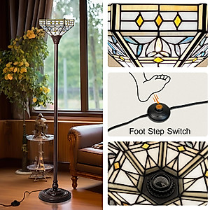 Capulina Tiffany Torchiere Floor Lamp 70 Inches Tall Industrial Dark Bronze Pole Mission Hexagon Virgin Style Stained Glass Torch Standing Light Decor for Living Room Bedroom Home Office