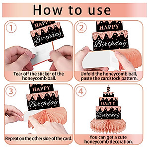 10 PCS Rose Gold 60th Birthday Decoration，60th Birthday Centerpieces for Tables， Happy 60th Honeycomb Table Topper for Women，60th Birthday Table Sign Decor