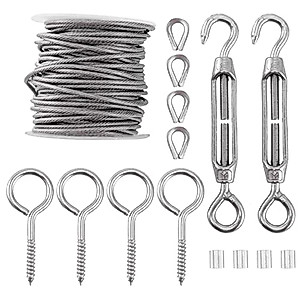 VILLCASE Wire Rope Kit, Stainless Steel Clothesline, 15m Portable Windproof Retractable Clothesline, Heavy Duty Laundry Rope Multipurpose for Home Work Factory Shop (Silver)