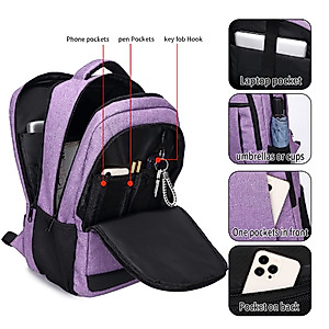 QINOL Travel Laptop Backpack Business Anti Theft Laptop Backpack with USB Charging Port, Large Computer Bag for Men Women(Purple,15.6inch)