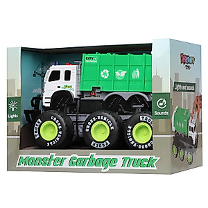 Dazmers Friction Powered Monster Garbage Truck with Lights and Sounds, Transform Recycling Truck Vehicle Toy, for Boys and Girls Ages 3+