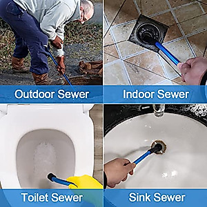 100FT Sewer Jetter Kit for Pressure Washer, 5800PSI Drain Cleaner Hose 1/4 Inch NPT Corner, Rotating Button Nose Sewer Jetting Drain Jetter Hose Nozzle Pearl Corsage Pin Spanners, Blue