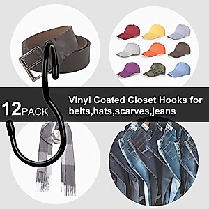 12 Pack Purse Hanger for Closet,Unique Twist Design Bag Hanger Purse Hooks, Large Size Closet Rod Hooks for Hanging Bags, Purses, Handbags, Belts, Scarves, Hats,Clothes, Pans and Pots (Black)