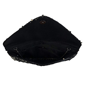 JNB Flat Sequin Envelope Clutch,Black