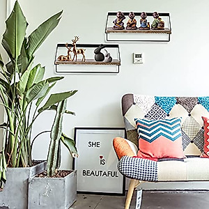 JCRUBAN Floating Shelves Wall Mounted Storage Shelves with Metal Frame and Towel Holder Rustic Wood Wall Shelves for Bedroom Living Room Bathroom Kitchen Office