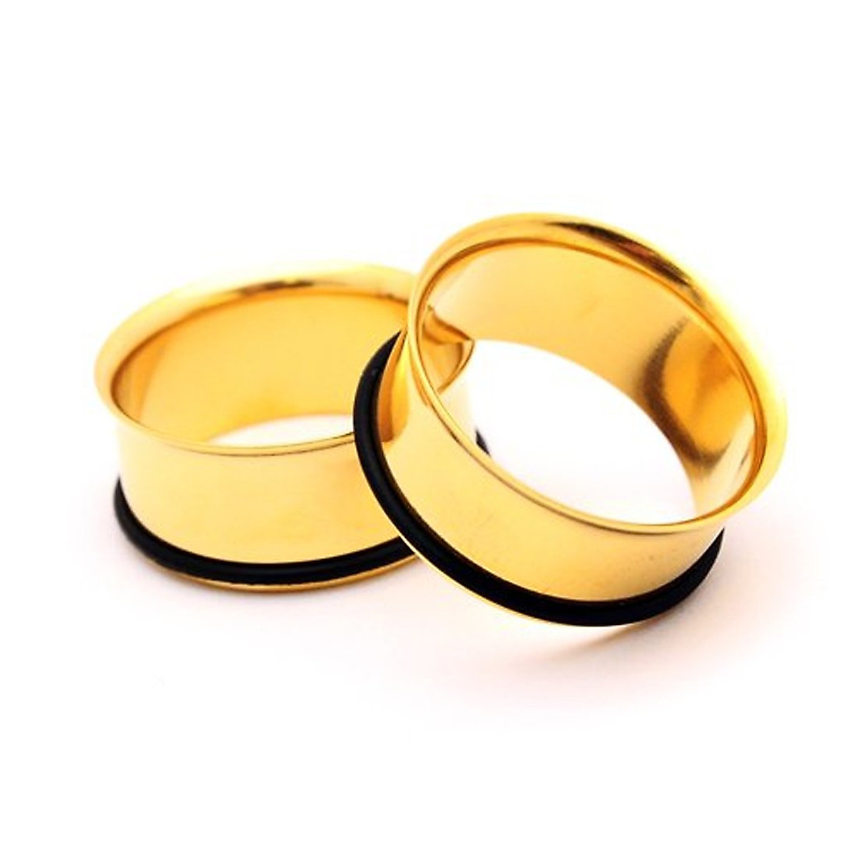 Mystic Metals Body Jewelry Gold Steel Single Flare Tunnels - 1/2 Inch - 12mm - Sold As a Pair