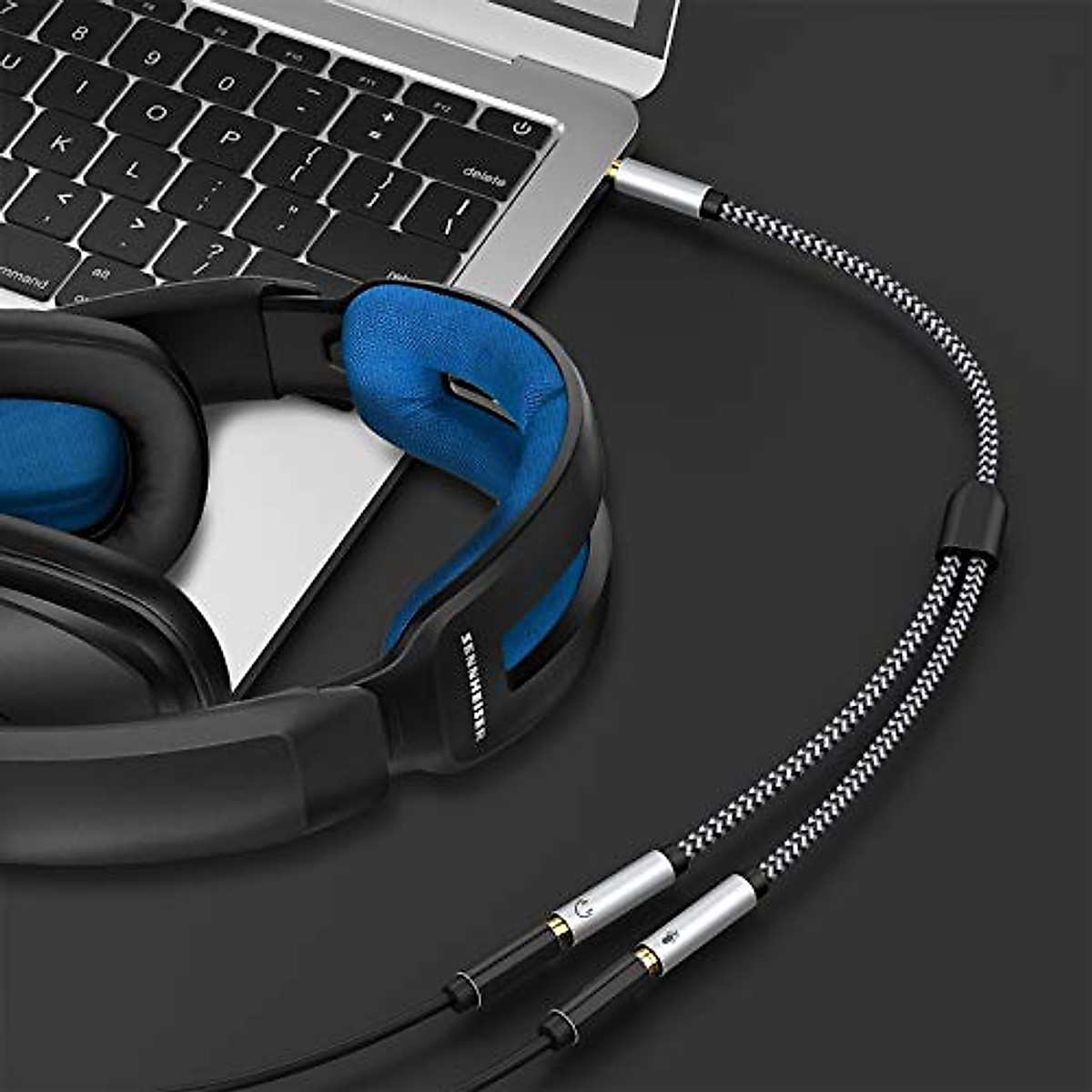 MORELECS Long Headset Splitter Cable 5 ft, 3.5mm Male to 2 Dual 3.5mm Female Headphone Mic Headset Adapter for Gaming Headset to PC, Headphone Splitter with Separate Microphone and Headphone Jack