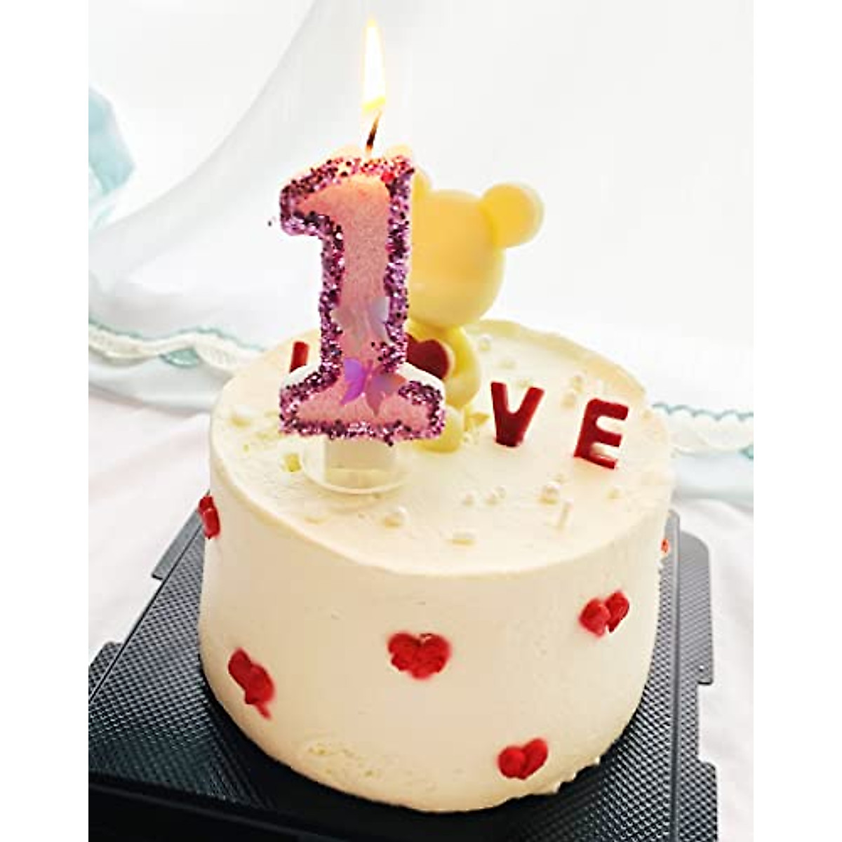 Birthday Candles Number 8,Pink Glitter Happy Birthday Cake Candles Handmade Sequin Numeral Candle