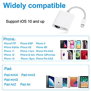 Giochem Lightning to Ethernet Adapter,2 in 1 RJ45 Ethernet LAN Network Adapter with Charging Port for Phone,Pad 10/100Mbps High Speed,Plug and Play