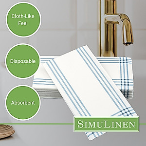 Simulinen Blue Plaid Disposable Guest Hand Towels for Bathrooms –- Linen-Feel Paper Towels, Cloth-Like Texture, Single-Use - Size: 12x17” Unfolded & 8.5x4” Folded 25ct
