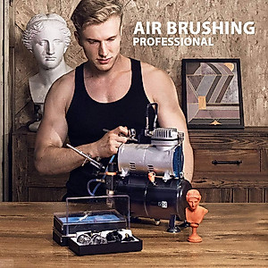 VIVOHOME Airbrush Kit with 1/5 HP Professional Air Compressor with 3L Tank, Quiet Air Brush Paint System Set with 0.3mm Dual Action Airbrush Gun and Tape, Gravity Feed
