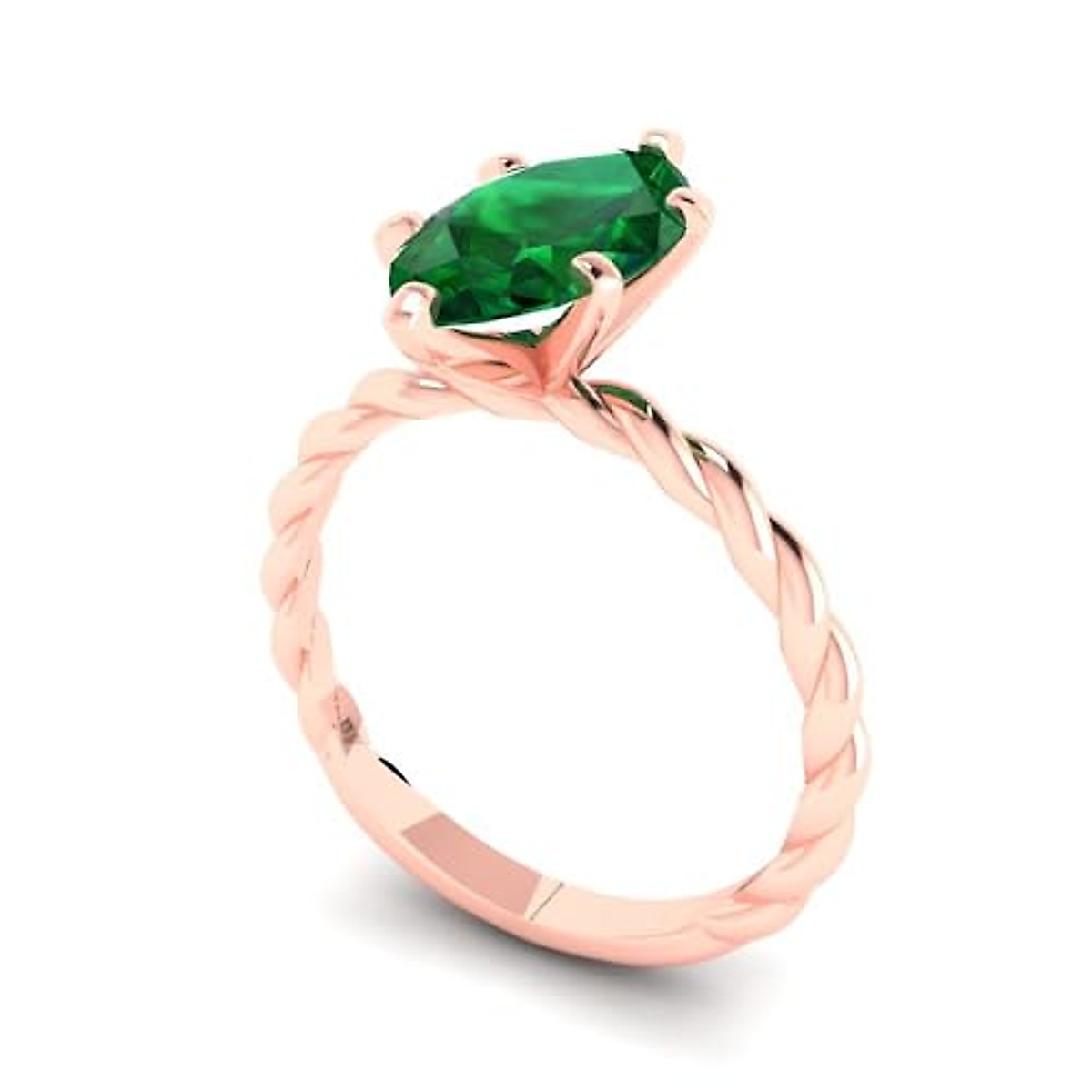 Clara Pucci 2ct Marquise Cut Solitaire Rope Twisted Knot Simulated Emerald Engagement Bridal Promise Anniversary Ring 18K Rose Gold 6.25