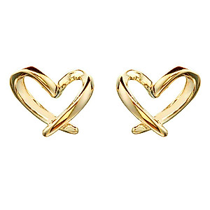 Minimalist Gold Heart Sterling Silver Earrings for Women Girls Charm Hollow Love Hearted Stud Tiny Small Cartilage Tragus Post Pin Hypoallergenic Pierced Ear Christmas Birthday Halloween Thanksgiving Jewelry Gifts