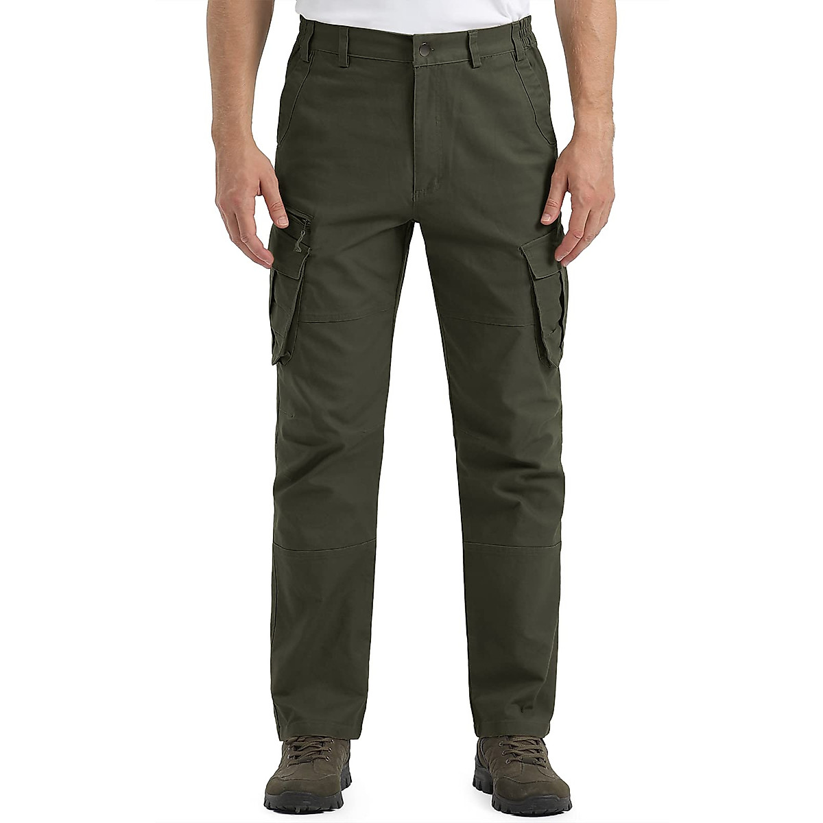 CRYSULLY Men's Cotton Tactical Trousers Outdoor Combat Hunting Safari Pants Army Green