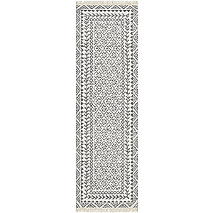 Hauteloom Hulda Wool Living Room, Bedroom Area Rug - Bordered - Boho, Bohemian Carpet - Modern Farmhouse - Gray, Black, White - 8' x 10'