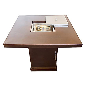 Hiland GSF-PR-PC Propane Fire Pit, 42,000 BTU, Stainless Steel Lid w/Fire Glass, Square, Hammered Bronze