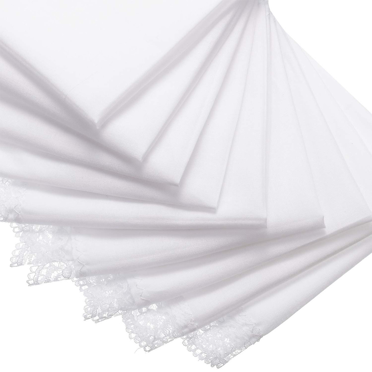 24 Pieces Ladies Handkerchief with Lace Pure White with Lace Edge Handkerchief for Women (Style A)