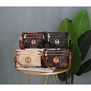 MKF 2 in 1 Crossbody Bags for Women, Wristlet Purse - Ladys Small PU Leather Messenger Handbag - Adjustable Strap Brown