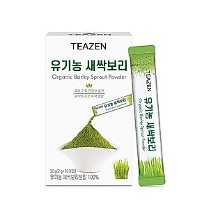 TEAZEN Organic Barley Sprout Juice Powder, Korean Organic Superfood Greens Barley Grass Juice Powder, Powdered Iced Tea, 10 Sticks, 0.7oz