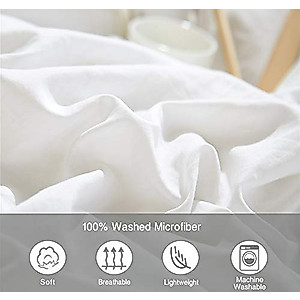 ETDIFFE White Duvet Cover King Size, 3 Piece Cute Boho Farmhouse Microfiber Bedding Comforter Cover Set with Pom Fringes, Soft and Lightweight