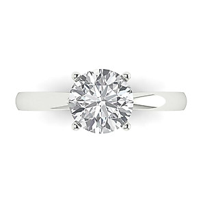 Clara Pucci 1.50 ct Round Cut Solitaire Genuine Moissanite Wedding Bridal Designer Anniversary Engagement Ring in 14k White Gold for Women