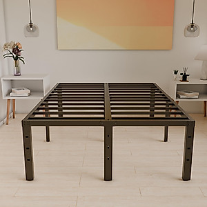 HOBINCHE 16 Inch California King Size Bed Frame - No Box Spring Needed Heavy Duty Black Metal Platform Mattress Foundation, Non-Slip Noise Free Easy Assembly Bedframes with Cleance Storage