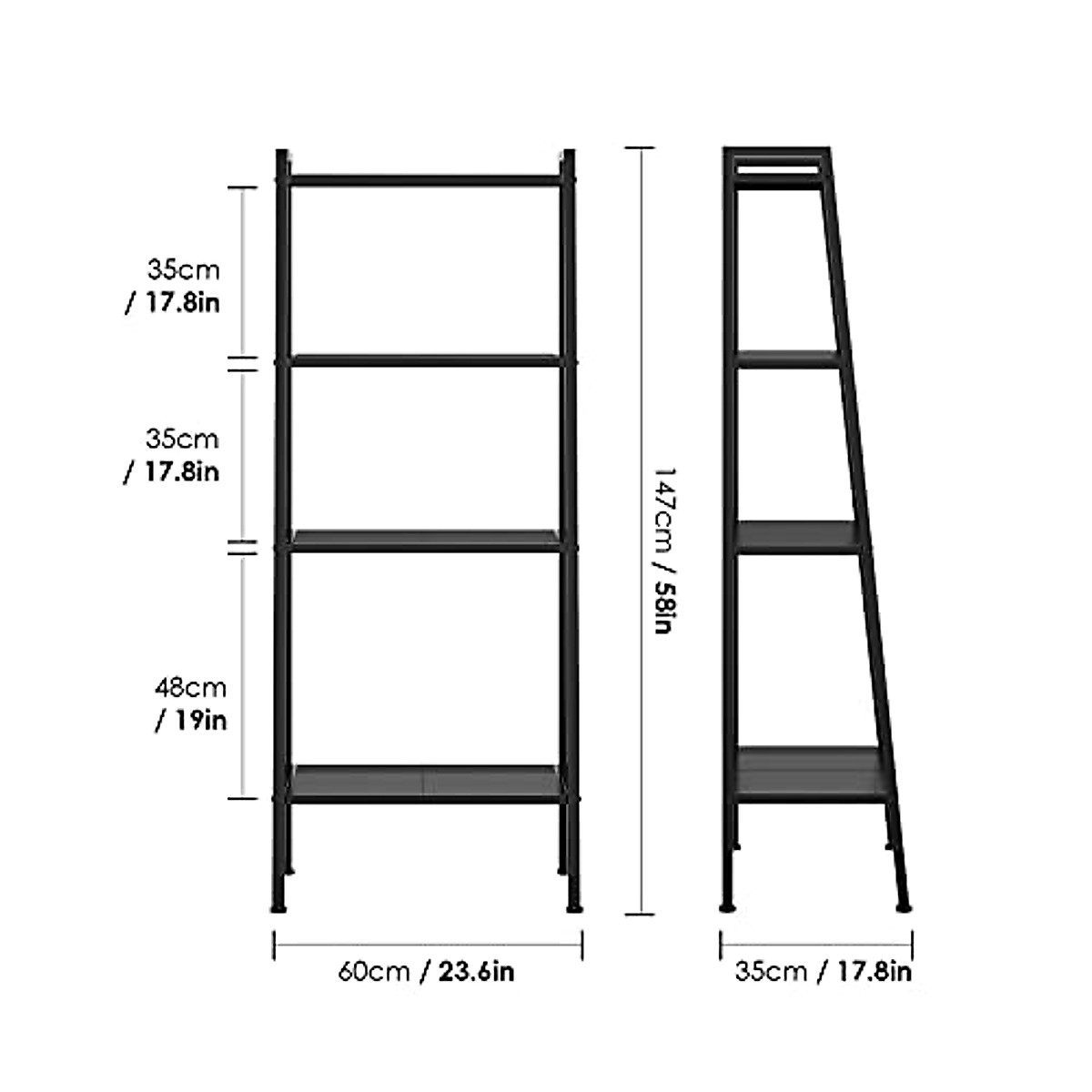 SHUANGZ 4 Tier Ladder Shelf, 23.6L x 13.8W x 57.9H Inch Industrial Bookcase Ladder-Shaped Plant Flower Stand Rack Storage Shelves for Living Room, Black (HSSC-1)