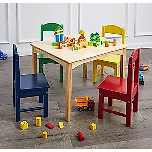 Amazon Basics Kids Wood Table and 4 Chair Set, Natural Table, Assorted Color