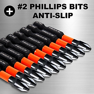 10-Pack Phillips Bits #2 Impact Magnetic 2 Phillips Bits- PH2 Bits Premium S2 Alloy Steel Phillips Head Drill Bits- Phillips Screwdriver Bits (2-Inch Long Phillips Bit Set) 1/4 Hex Shank Screw Bits